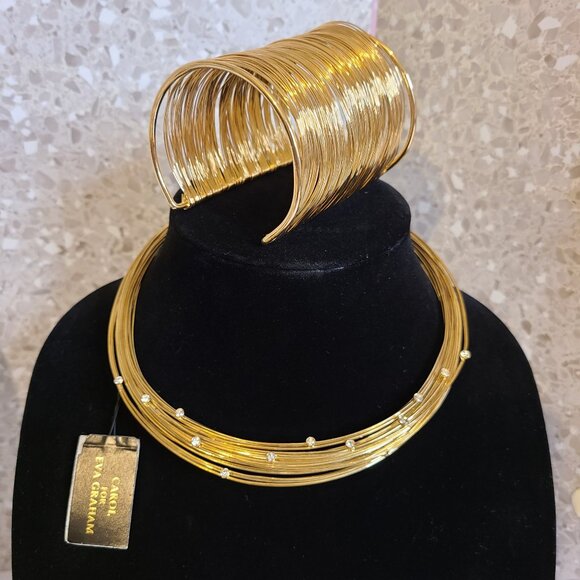 Jewelry | Gold Tone Choker Necklace And Cuff Bracelet | Poshmark